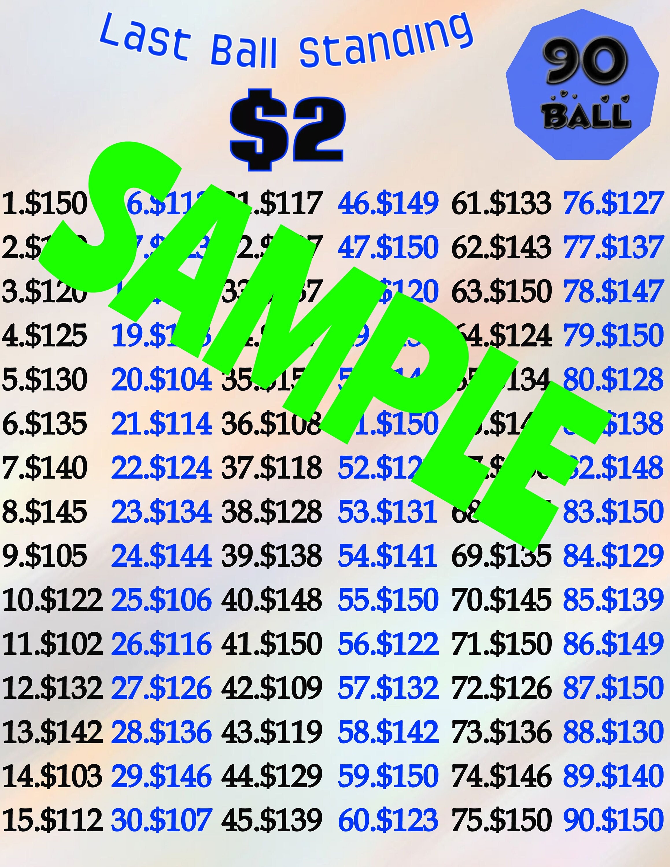 2 Pack 2in Last Man Standing Bingo Boards Bingo Numbers 1-90 - Etsy