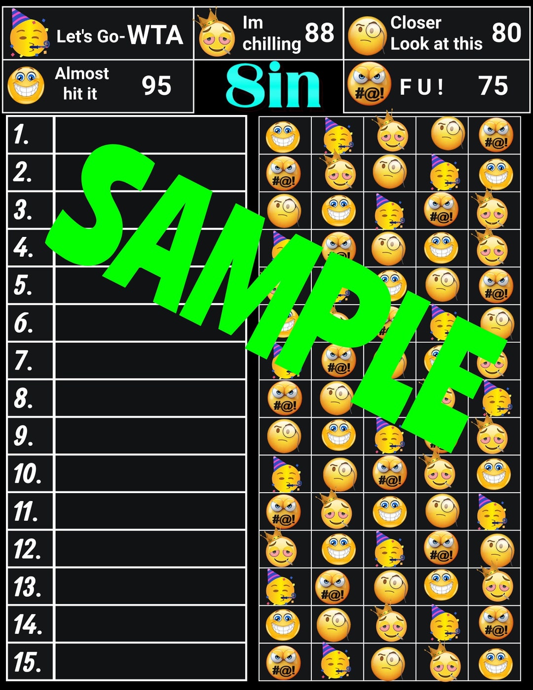 3pack Emoji Edition 8in,9in,10in Bingo Boards Bingo Lines 1-15 Pick ...