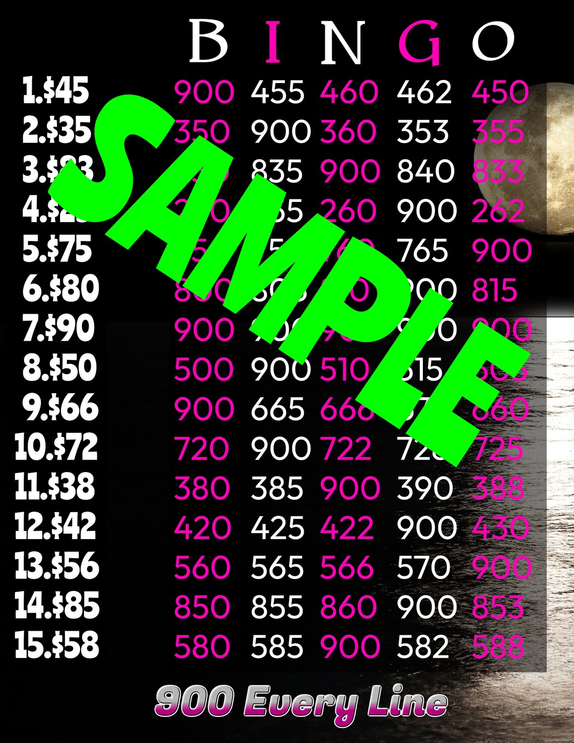 4 Pack Bundle 900 Wta Different Buy Ins on Each Bingo Boards Bingo ...