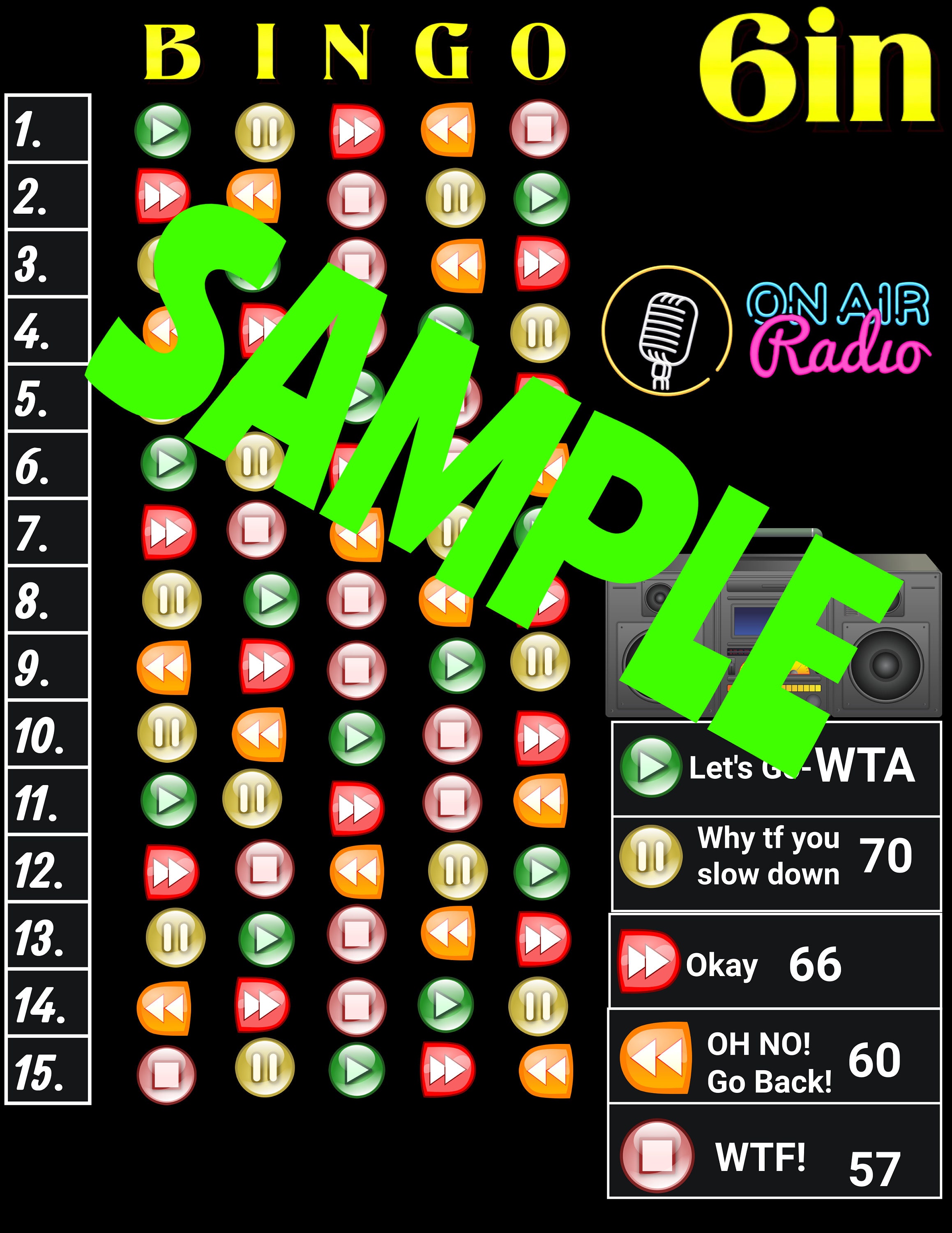 2 Pack 6in Radio Edition Bingo Boards Bingo Lines 1-15 - Etsy