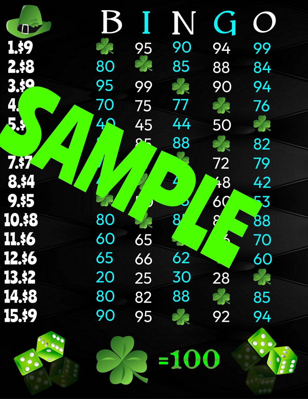 2 Pack Pick Your Pay WTA Each Row Bingo Boards St. Patrick's Day - Etsy