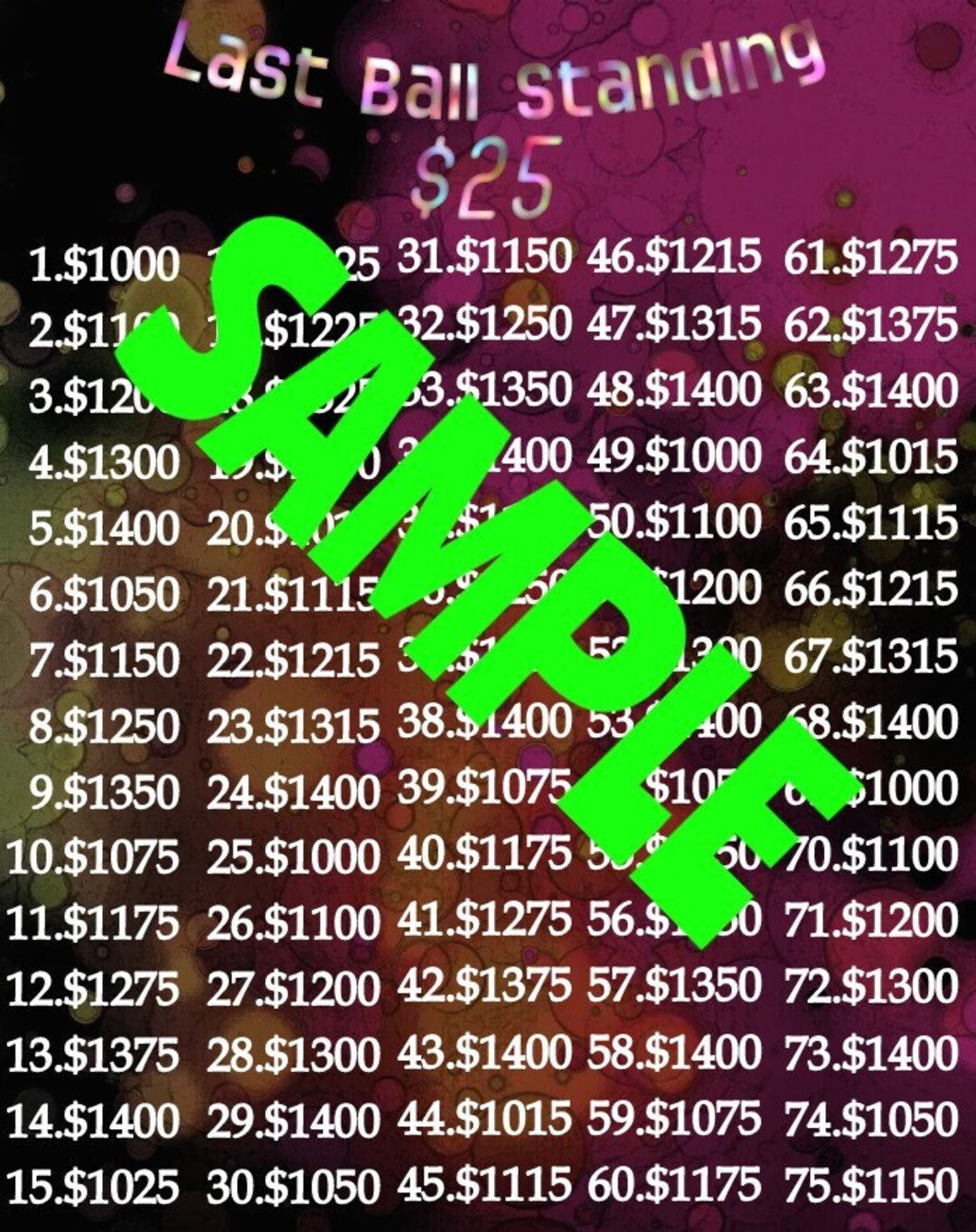 2 Pack 25in Last Ball Standing Bingo Boards - Etsy