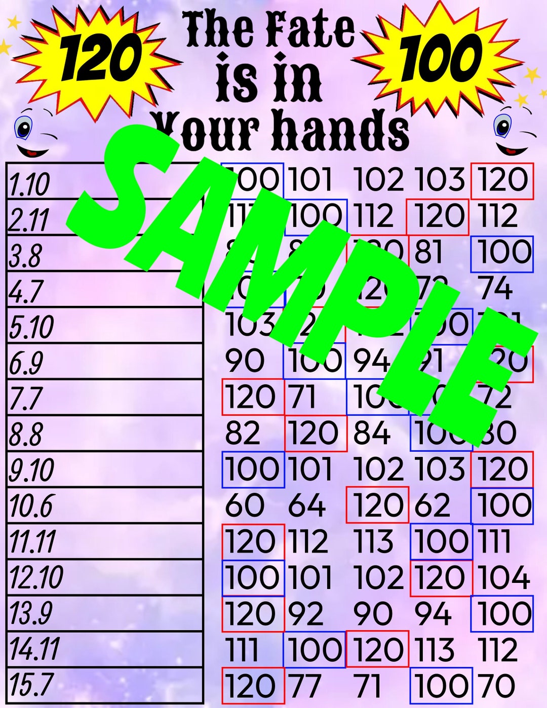 2 Pack Pick Your Pay Bingo Boards Bingo Lines 1-15 - Etsy