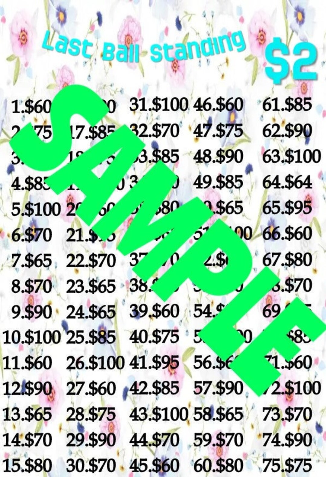 2pack 2in Last Ball Drop Bingo Board Bingo Numbers 1-75 - Etsy