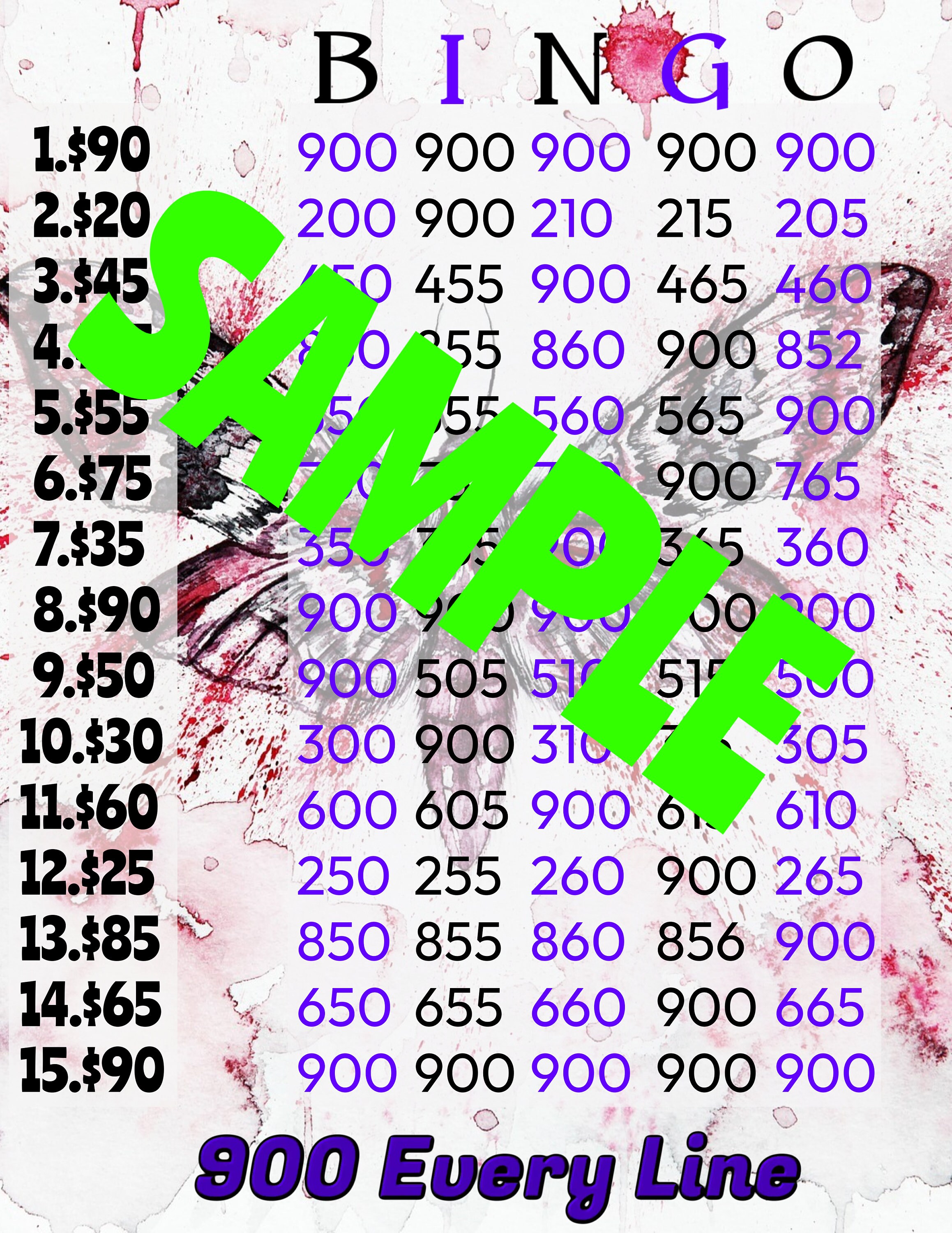 4 Pack Bundle 900 Wta Different Buy Ins on Each Bingo Boards Bingo ...