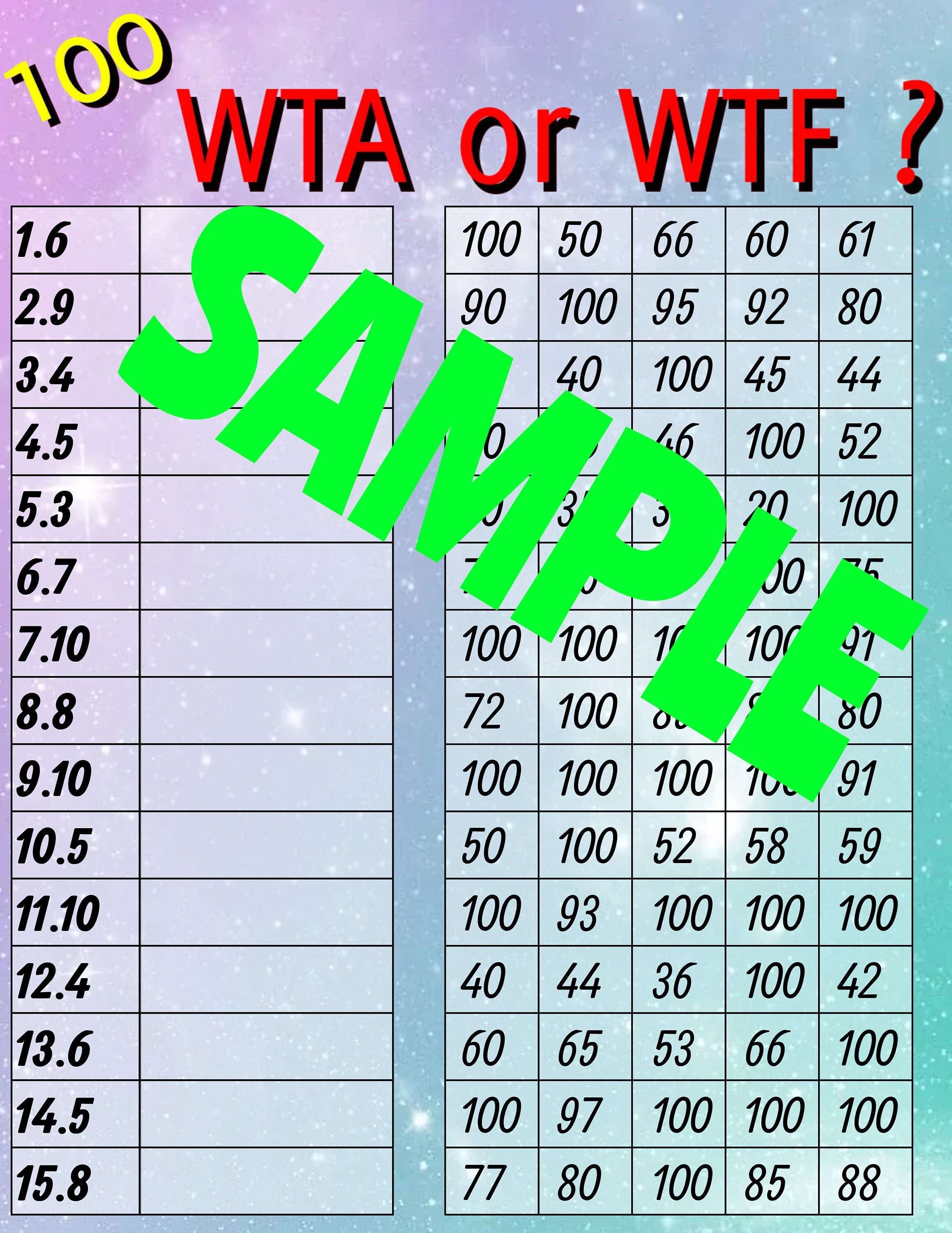 2pack 100WTA Bingo Board Pick Your Pay Bingo Lines 1-15 - Etsy