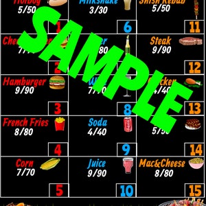 2 Pack Menu Edition Pick Your Pay Bingo Boards Bingo Lines 1-15 - Etsy