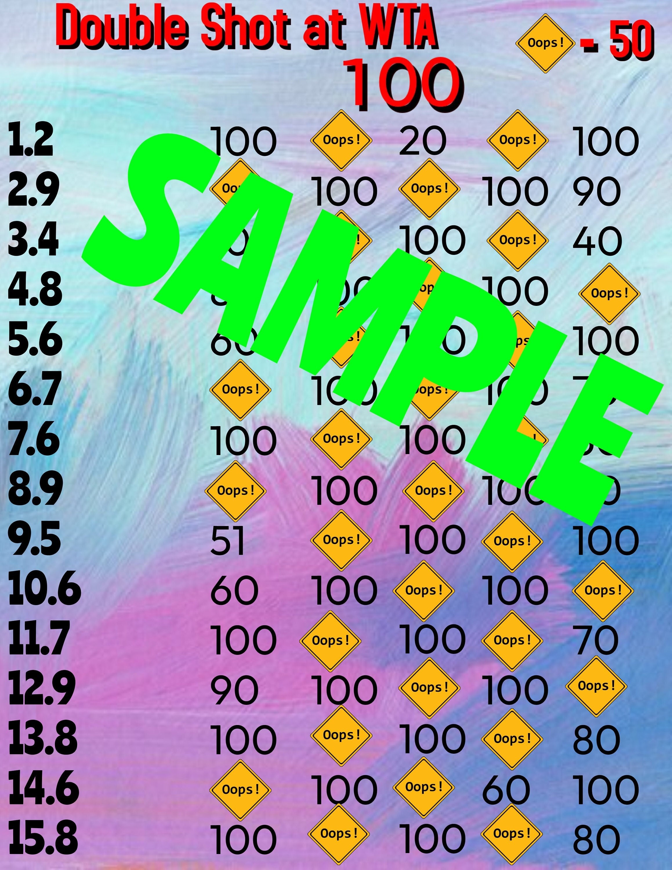 2 Pack 100 Wta Bingo Boards Bingo Lines 1-15 Pick Your Pay Bingo Lines ...