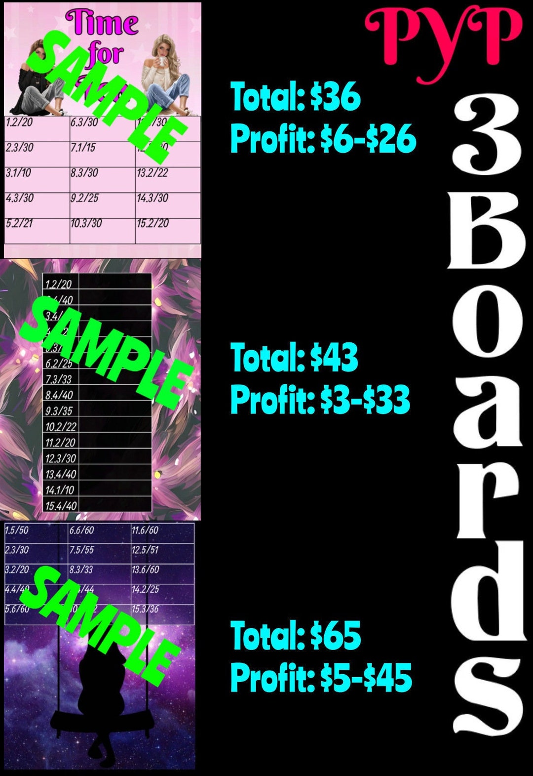 3 Pack Bundle Pick Your Pay Bingo Boards Bingo Lines - Etsy