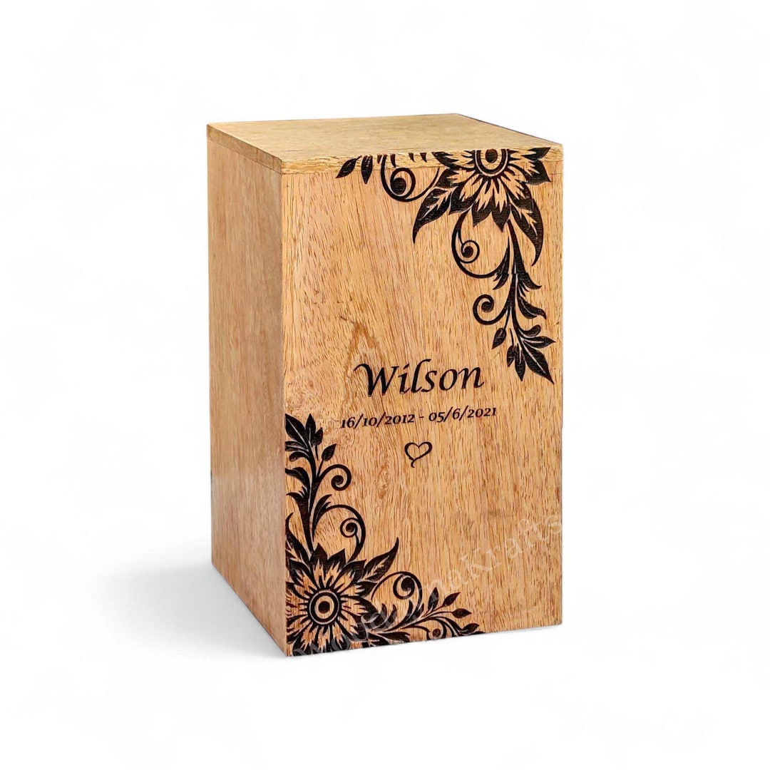 Personalized Wooden Cremation Urn Box: Engraved Memorial, Pet/human ...