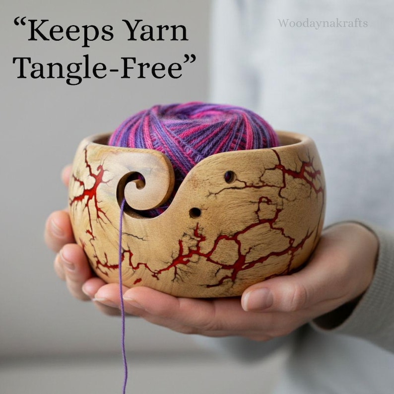 Handmade Wooden Yarn Bowl: Lichtenberg Resin Knitting Bowl - Etsy