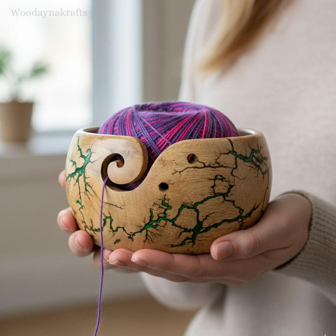 Handmade Wooden Yarn Bowl: Lichtenberg Resin Knitting Bowl - Etsy