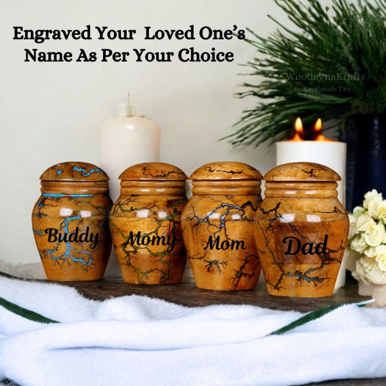Set of 4 Wooden Mini Urns, Personalized Memorial Keepsake Urns - Etsy