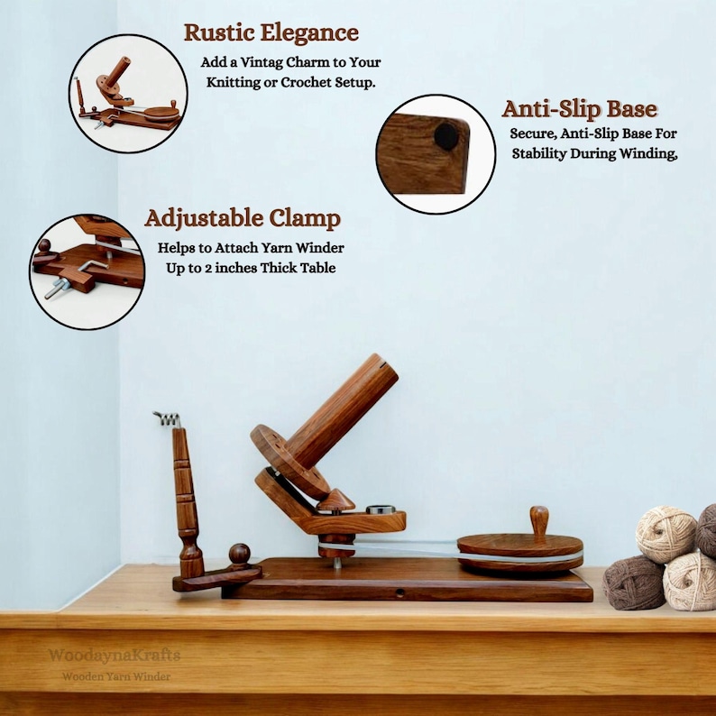 Rosewood Yarn Winder and Yarn Swift Combo, Wooden Yarn Ball Winder for ...