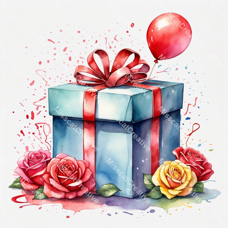 Birthday Box Clipart, 21 High Quality 4K Watercolor Jpgs, Birthday ...