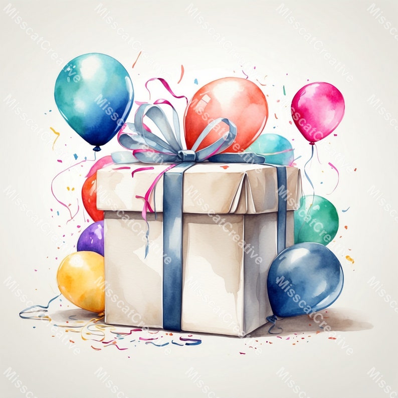 Birthday Box Clipart, 21 High Quality 4K Watercolor Jpgs, Birthday ...