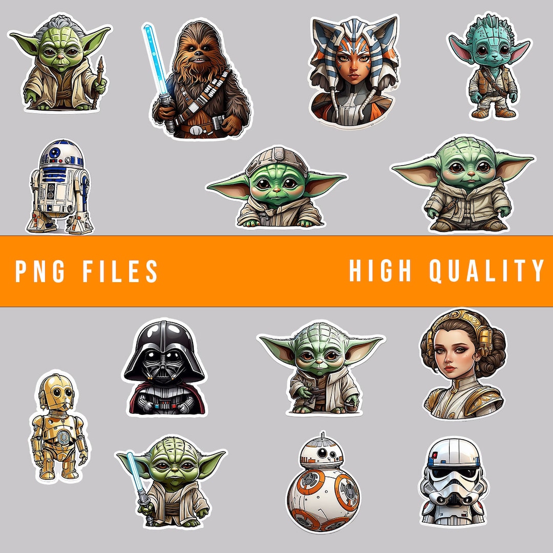 Starwars Stickers PNG Clipart Bundle, Starwars Cartoon Characters ...