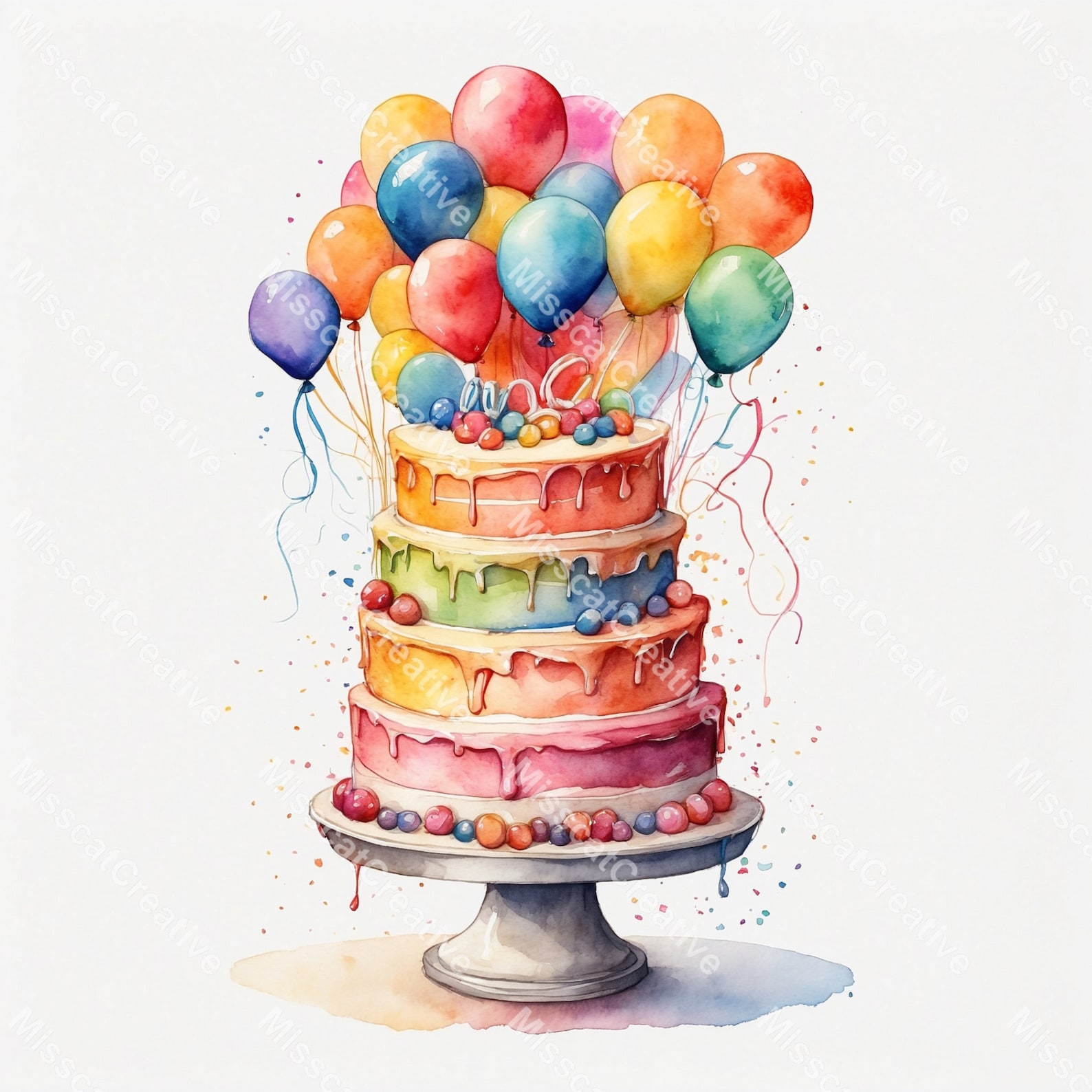 Birthday Cake Clipart, Instant Download, 17 High Quality Water Color ...