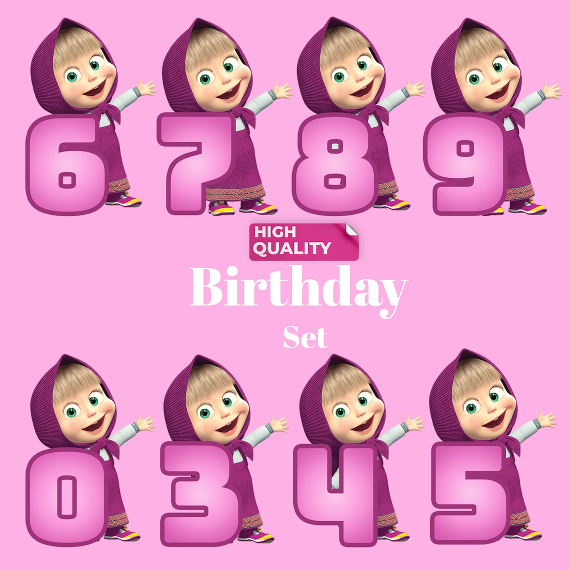 Masha and the Bear Clipart, Cake Topper, Birthday Party Supplies ...