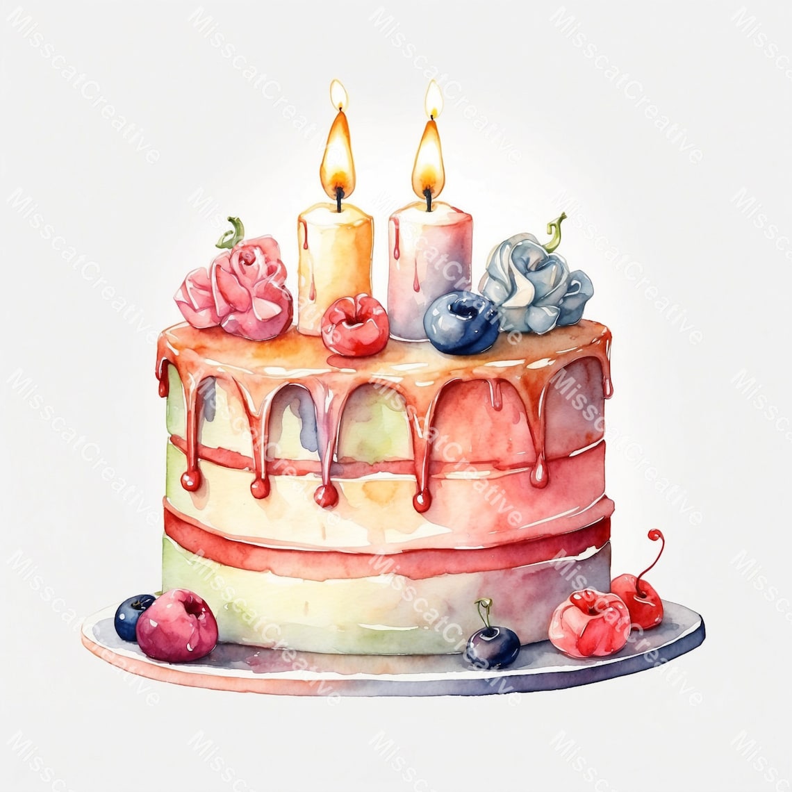 Birthday Cake Clipart, Instant Download, 17 High Quality Water Color ...