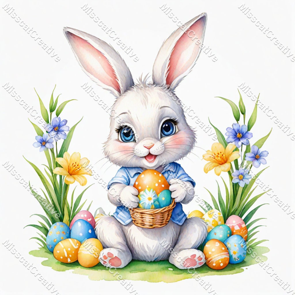 Easter Bunny Clipart, 35 High Quality Watercolor Jpgs, Instant Download ...