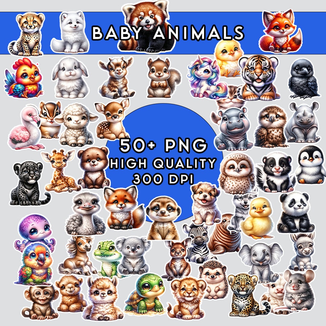 Baby Animals Stickers,instant Download,high Quality 53 Pngs,printable ...