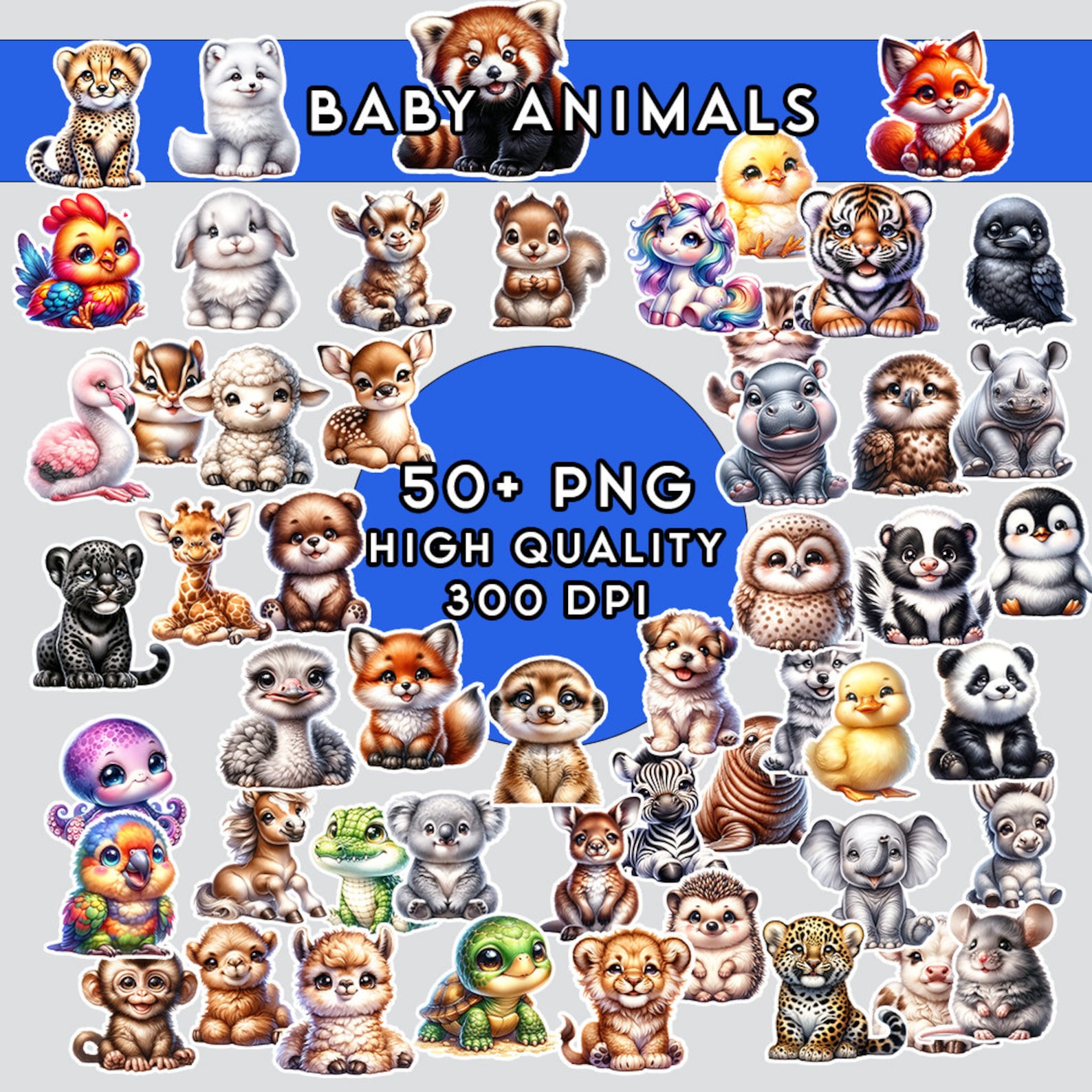 Baby Animals Stickers,instant Download,high Quality 53 Pngs,printable ...