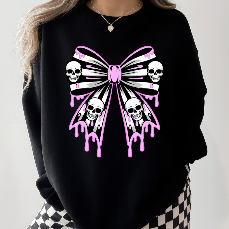 Skull Bow Svg, Gothic Pink and Black Dripping Ribbon Shirt Design ...