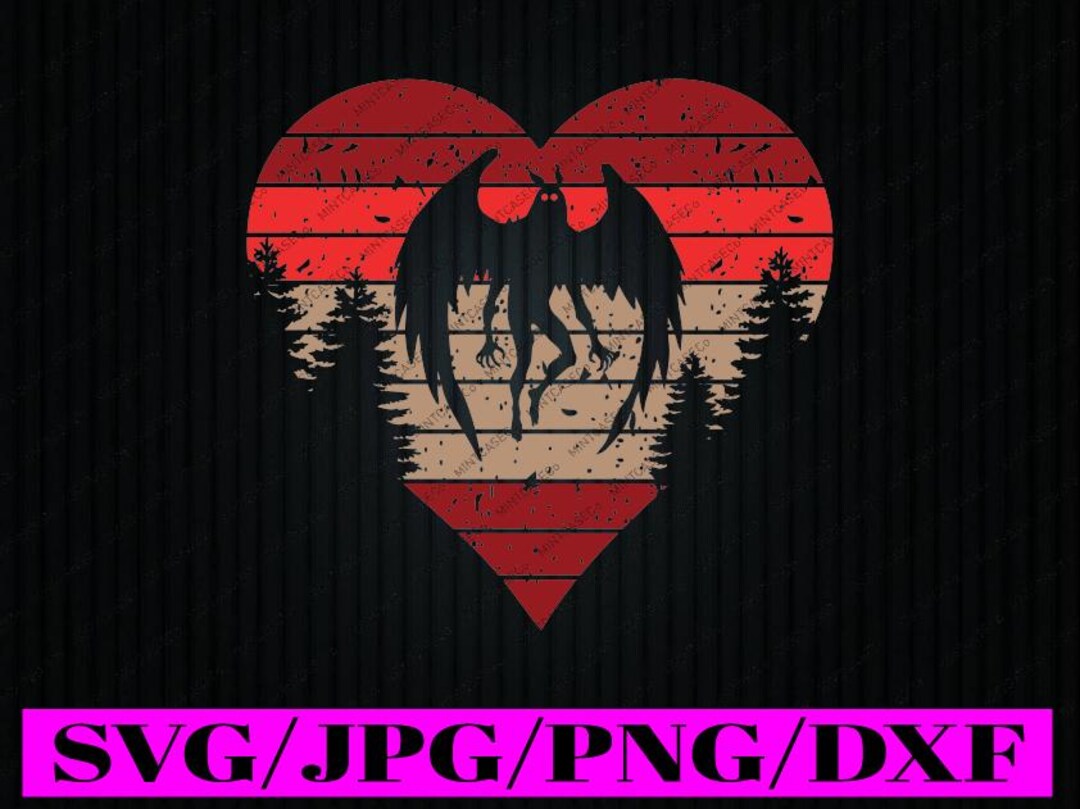 Mothman Valentine's Day Svg, Retro Heart Love Mothman Cryptid Svg ...