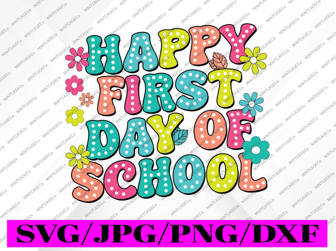 Back to School Teacher Svg, Happy First Day of School Bright Doodle ...