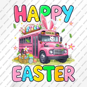 Happy Easter Bunny Driving Png, School Bus Chocolate Eggs Basket Png ...