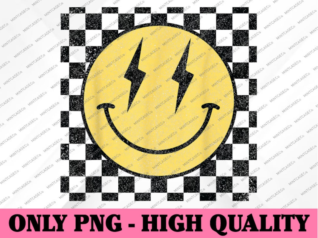 Retro Happy Face Checkered Pattern Smile Face Trendy Png, Retro Smile ...