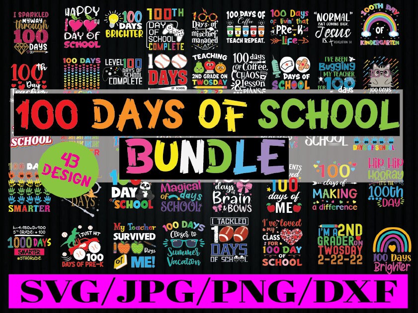 43 Design 100 Days of School Bundle Svg Png Instant - Etsy