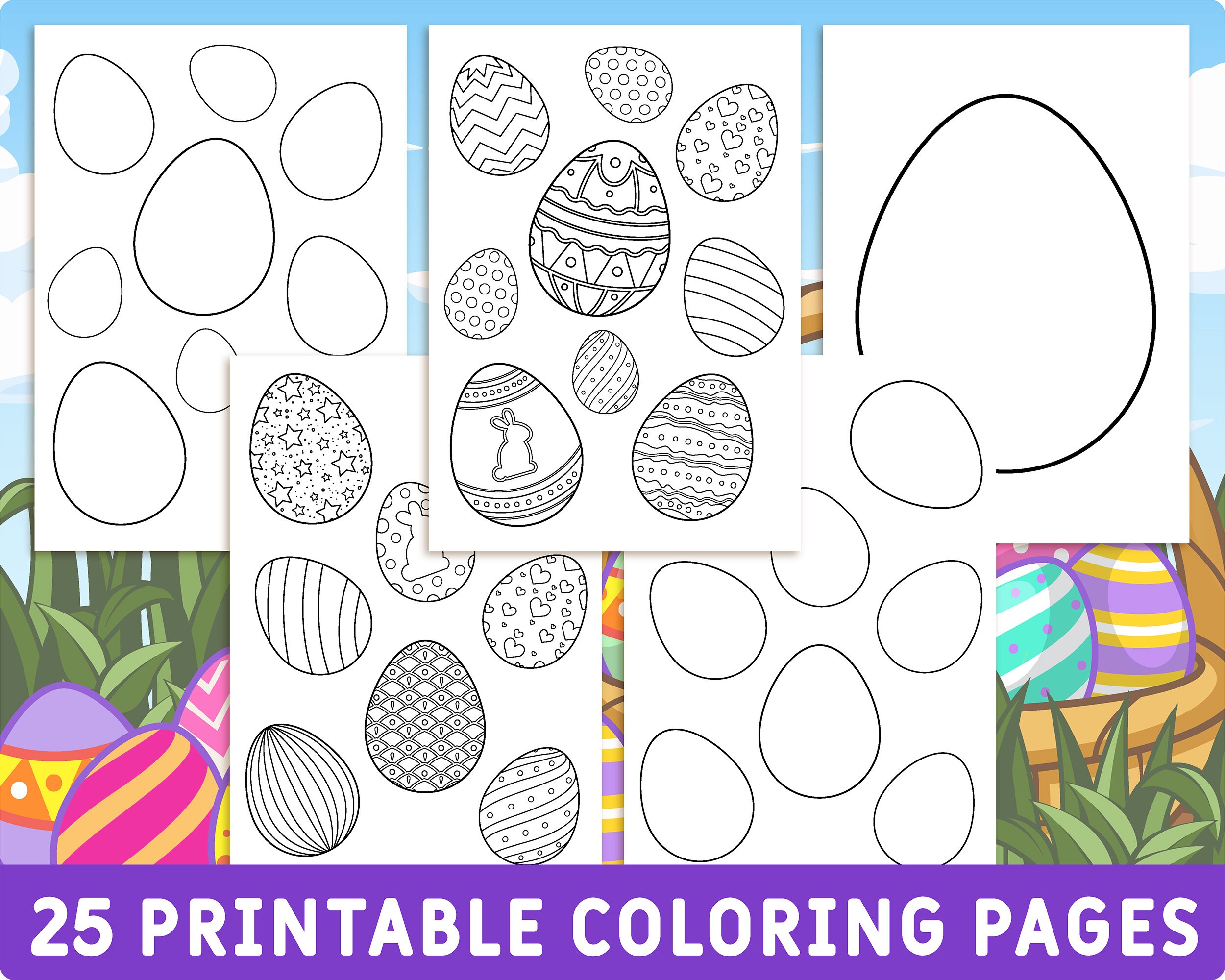 25 Printable Easter Eggs Coloring Pages for Kids, Spring Colouring Book ...
