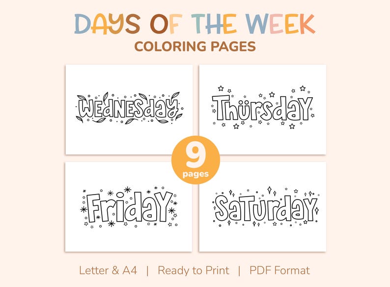9 Printable Names of Days of the Week, Happy Weekend - Coloring Pages ...