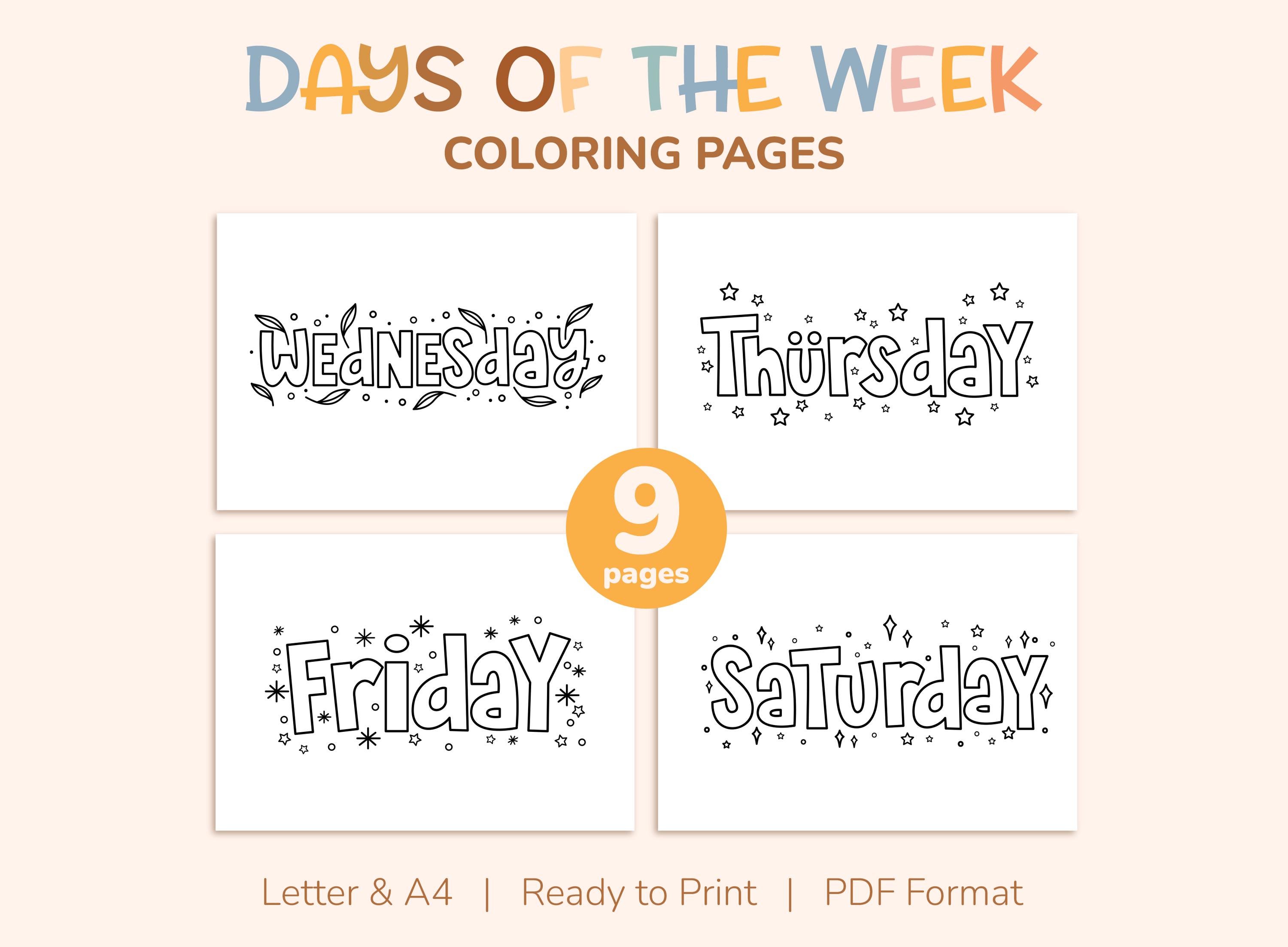 9 Printable Names of Days of the Week, Happy Weekend - Coloring Pages ...