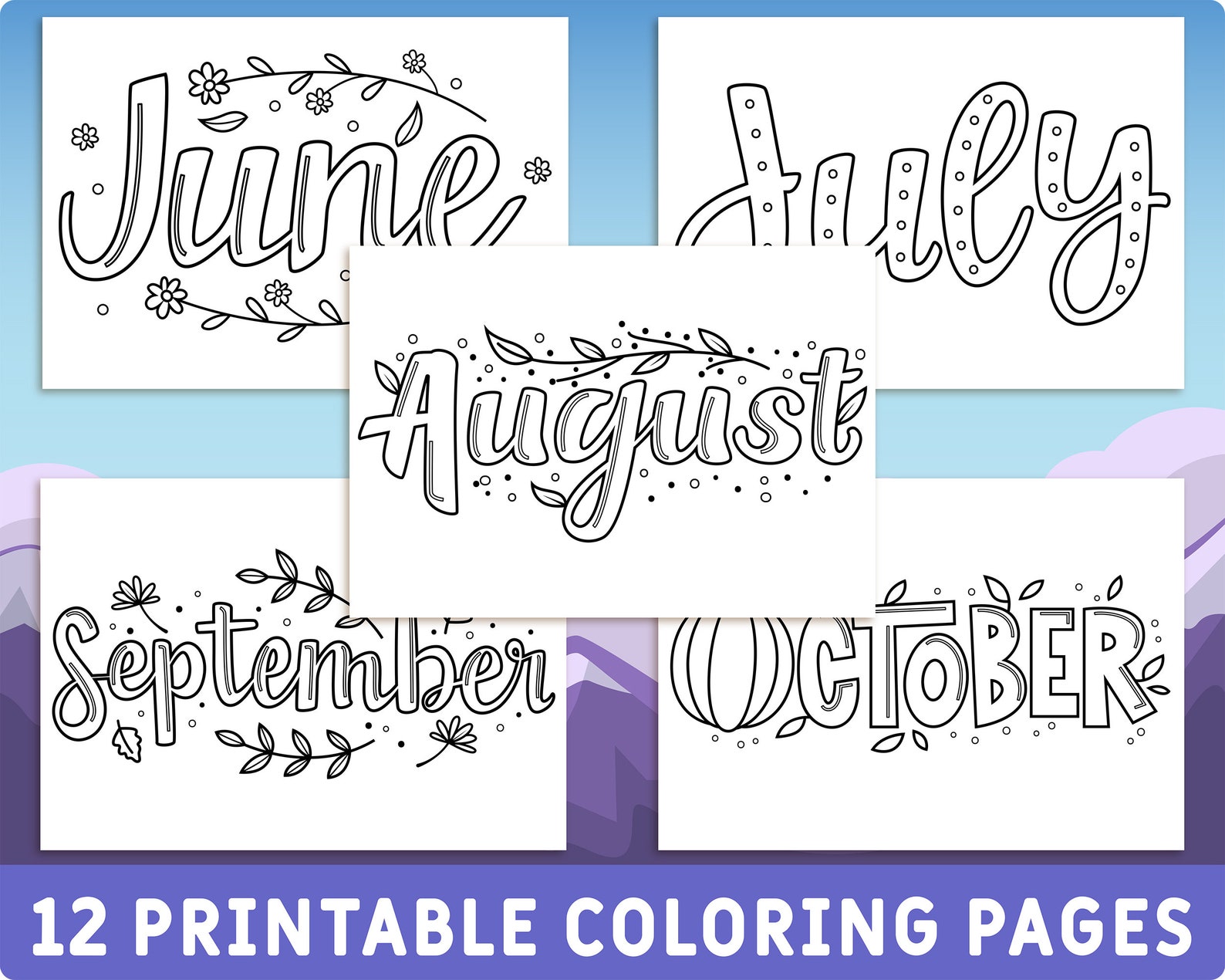 12 Printable Month Names Coloring Pages for Kids. Months of the Year ...