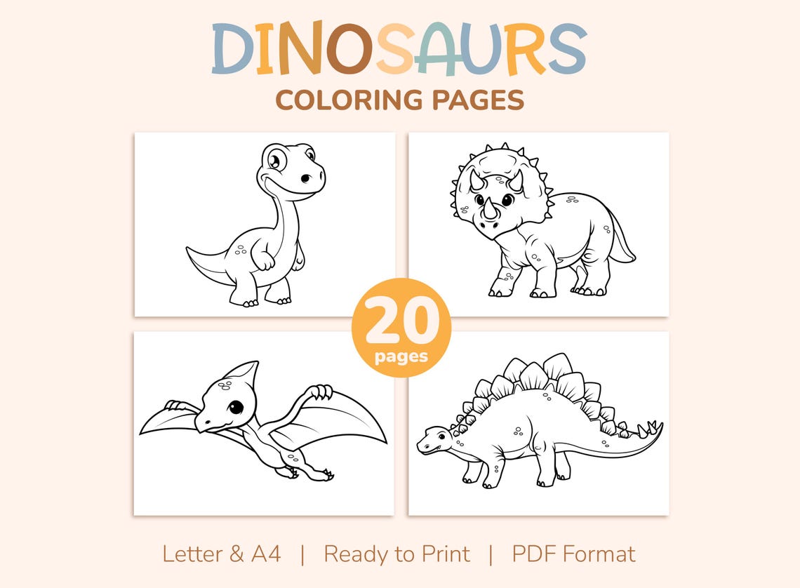 20 Printable Dinosaurs Coloring Pages for Kids, Cute Dino Colouring ...