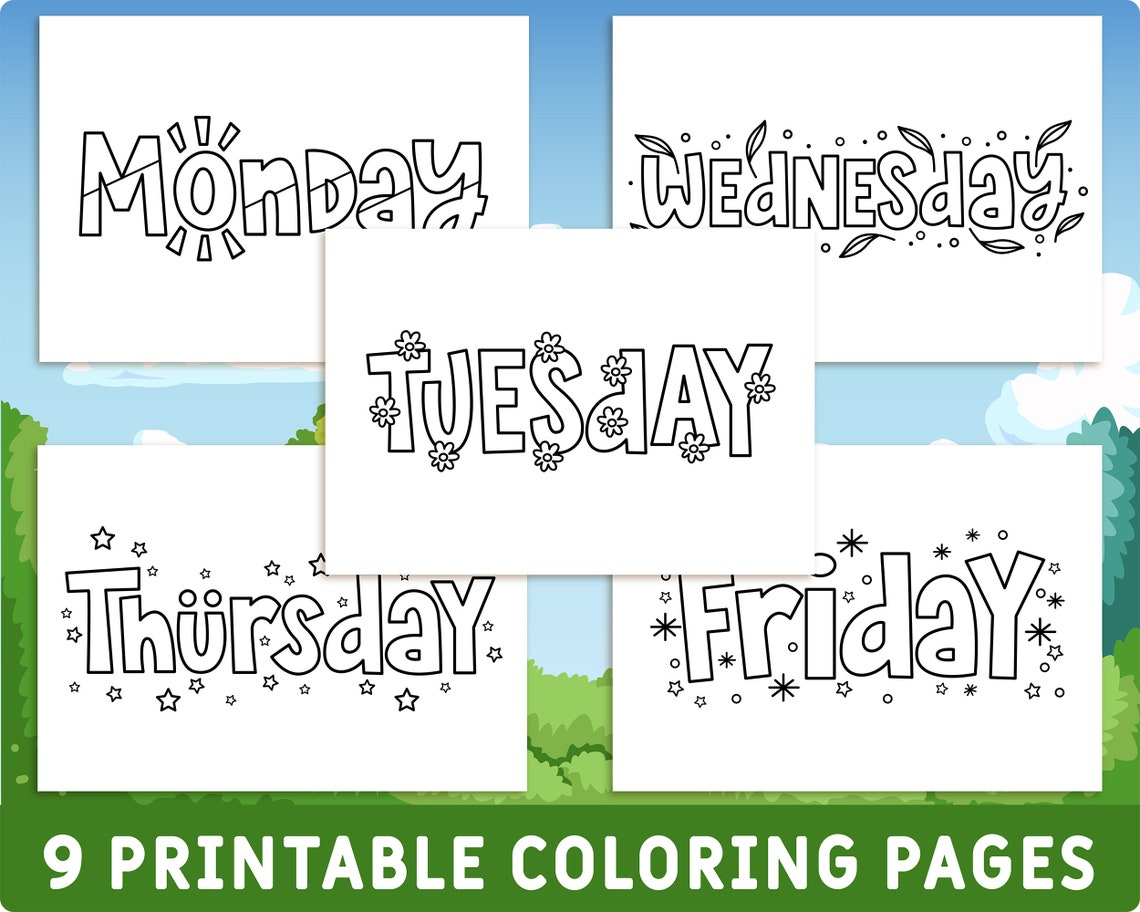 9 Printable Names of Days of the Week, Happy Weekend - Coloring Pages ...