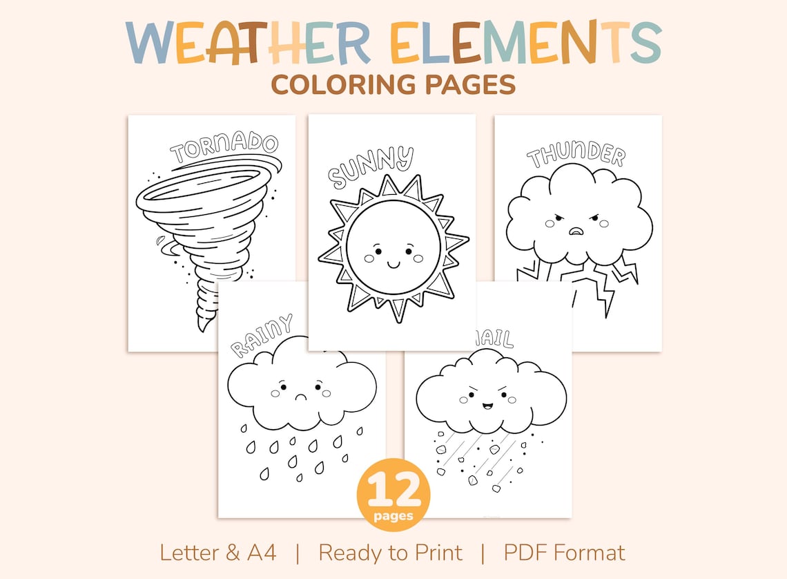 12 Printable Weather Elements Coloring Pages for Kids - With Names ...