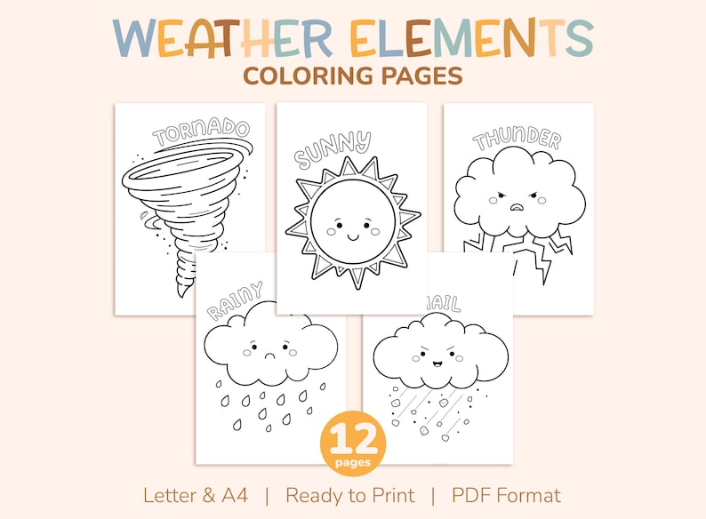 12 Printable Weather Elements Coloring Pages for Kids - With Names ...