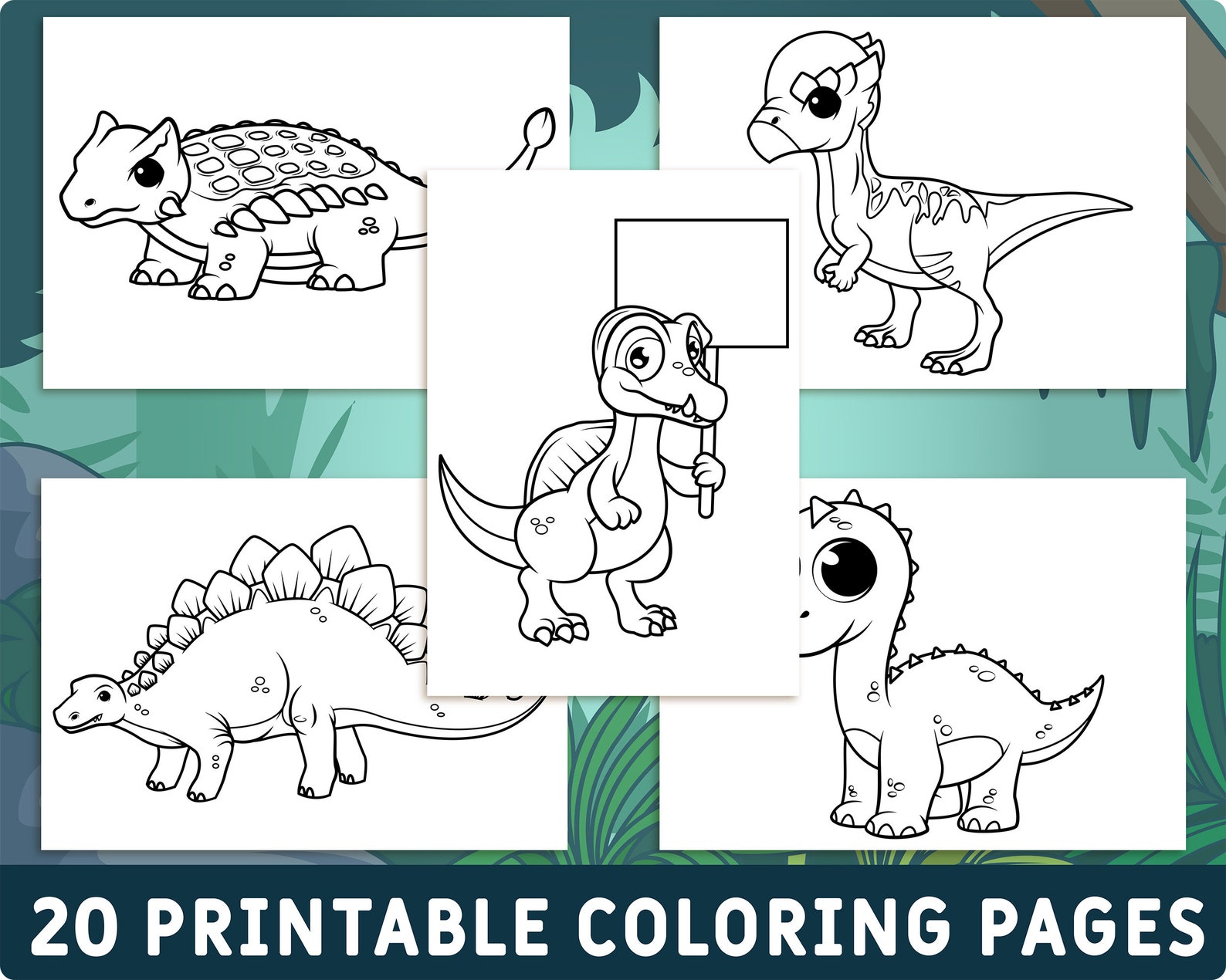 20 Printable Dinosaurs Coloring Pages for Kids, Cute Dino Colouring ...