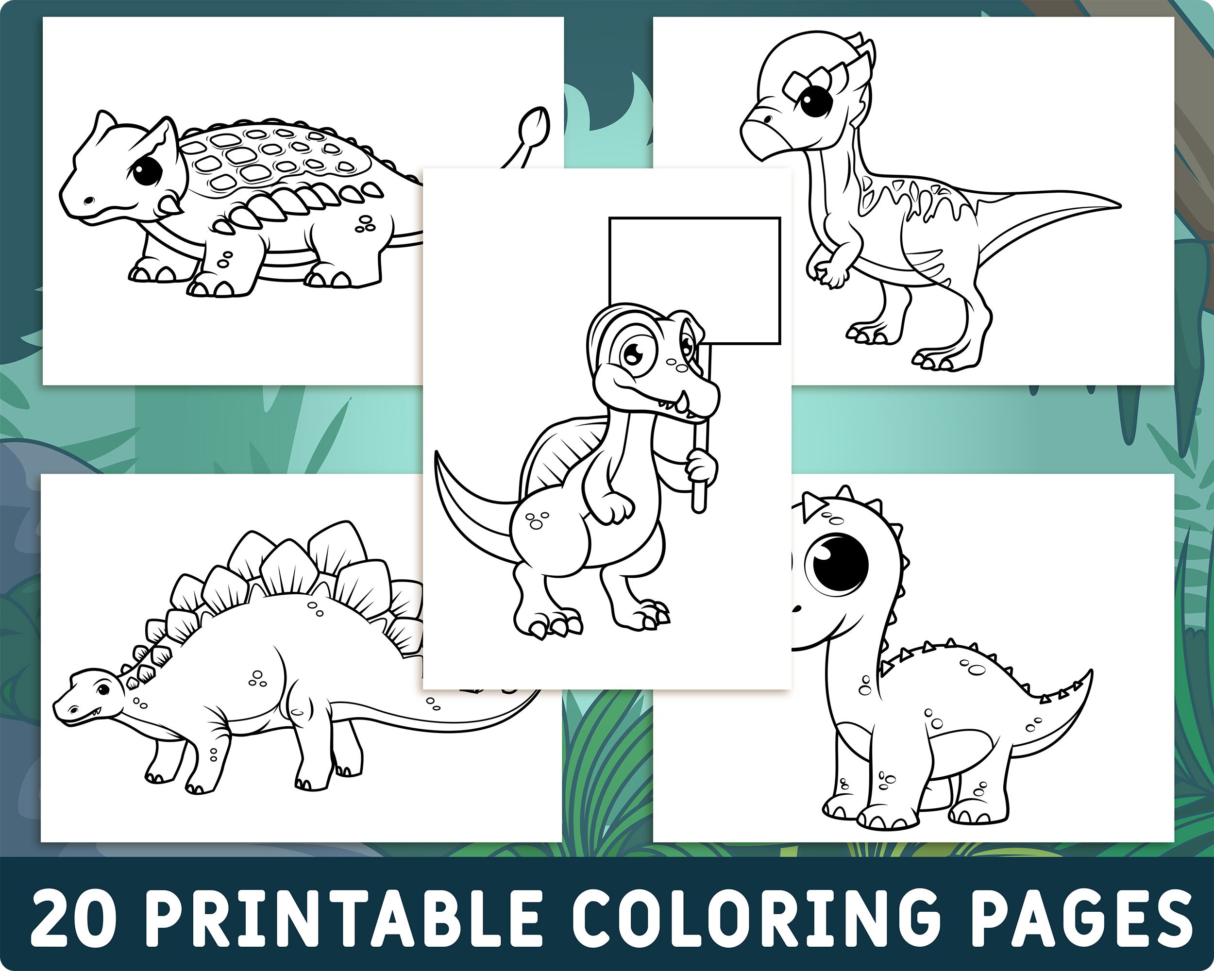 20 Printable Dinosaurs Coloring Pages for Kids Cute Dino - Etsy Hong Kong