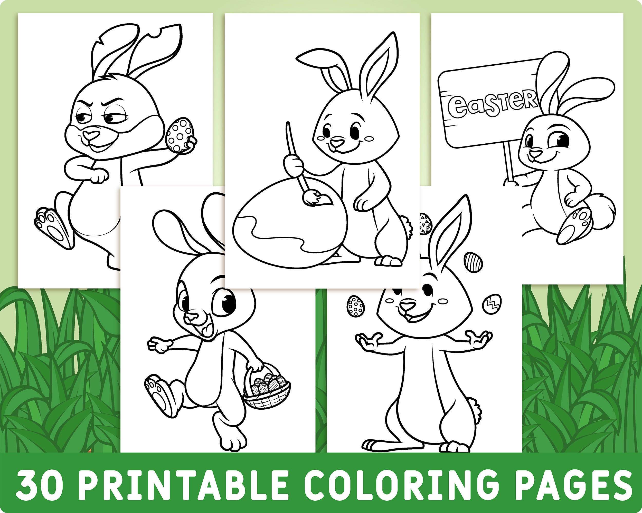30 Printable Easter Bunnies Coloring Pages for Kids, Spring Colouring ...