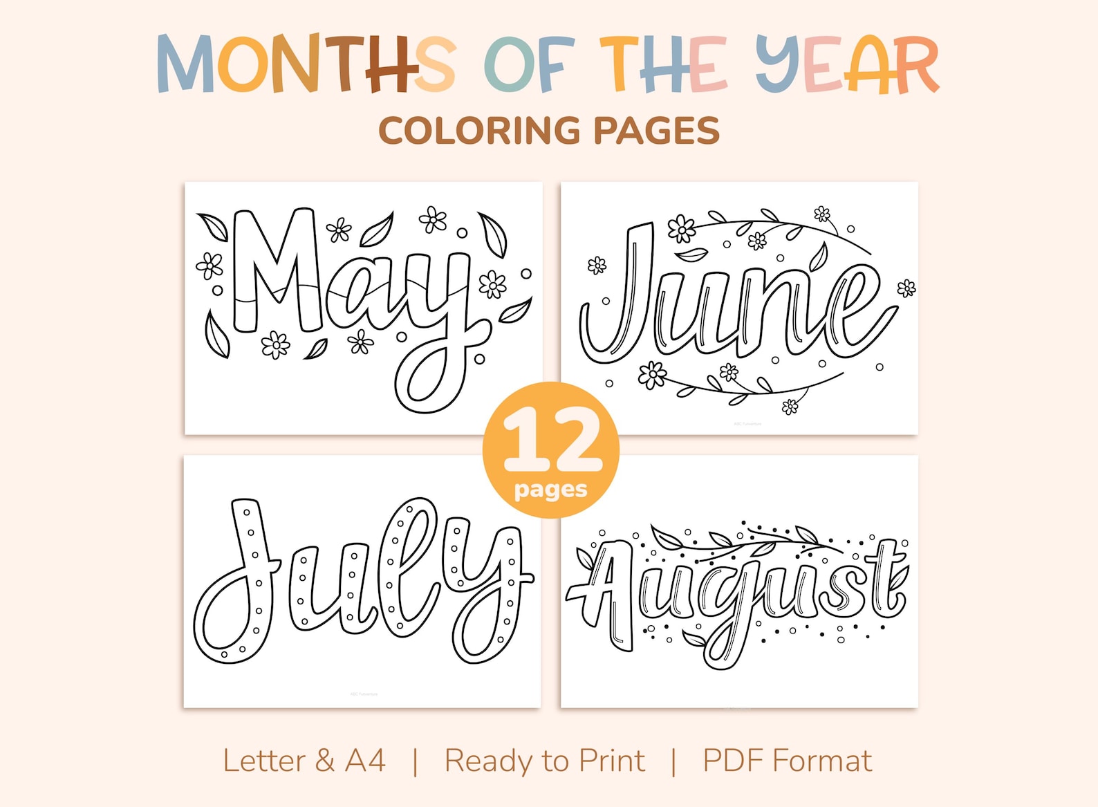 12 Printable Month Names Coloring Pages for Kids. Months of the Year ...