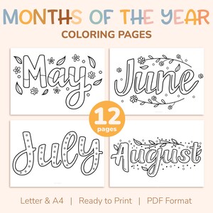 12 Printable Month Names Coloring Pages for Kids. Months of the Year ...