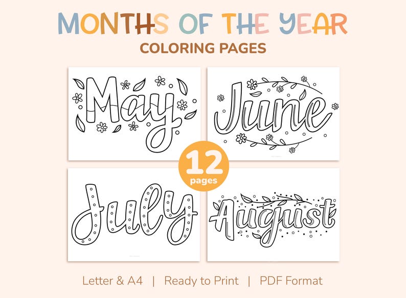 12 Printable Month Names Coloring Pages for Kids. Months of the Year ...