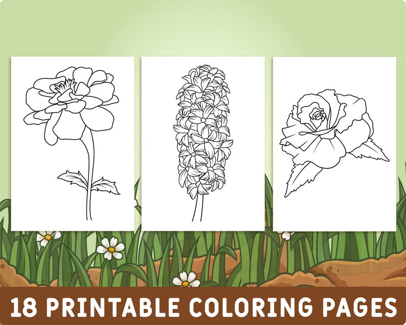 18 Printable Flowers Coloring Pages for Kids Spring Colouring - Etsy