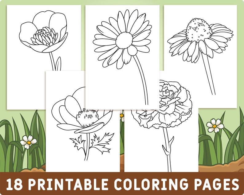 18 Printable Flowers Coloring Pages for Kids, Spring Colouring Book ...