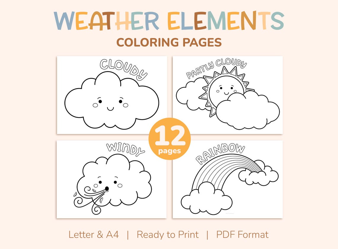 12 Printable Weather Elements Coloring Pages for Kids - With Names ...